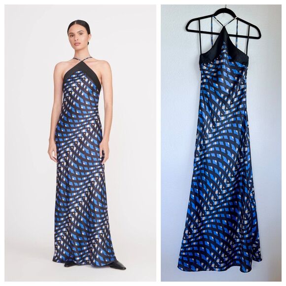 STAUD | Dresses | Staud Cubism Satin Twill Halterneck Maxi Slip Dress ...
